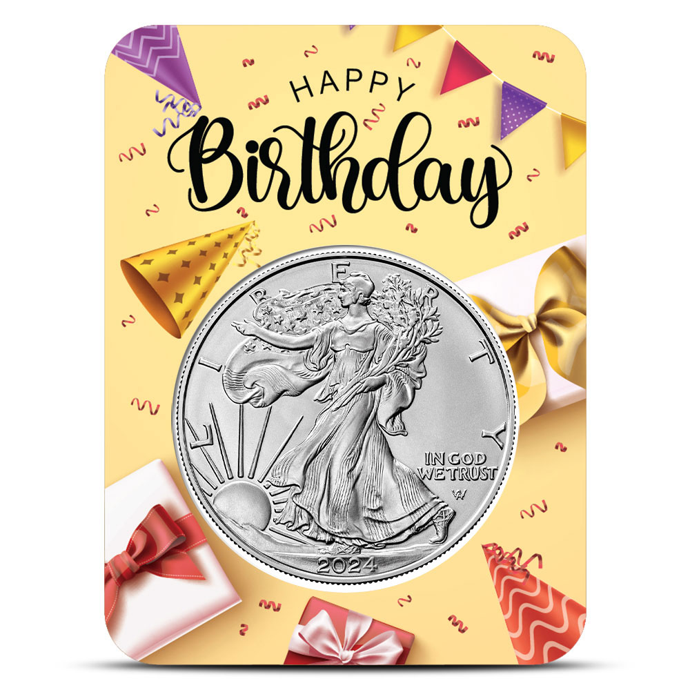 Buy 2024 1 oz American Silver Eagle Coin (BU, Yellow Happy Birthday ...