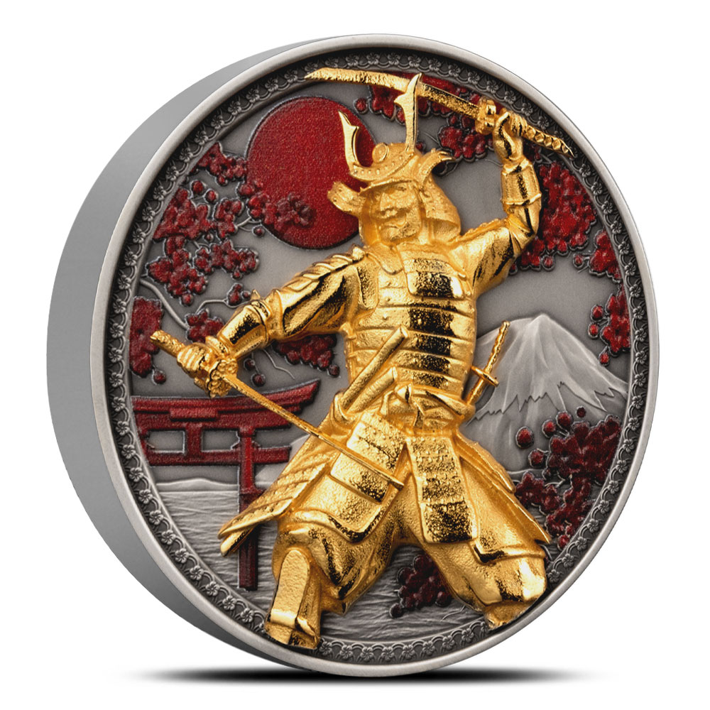 Buy 2024 5 oz Samoa Antique Silver Samurai Coin (Gold Plated, High ...