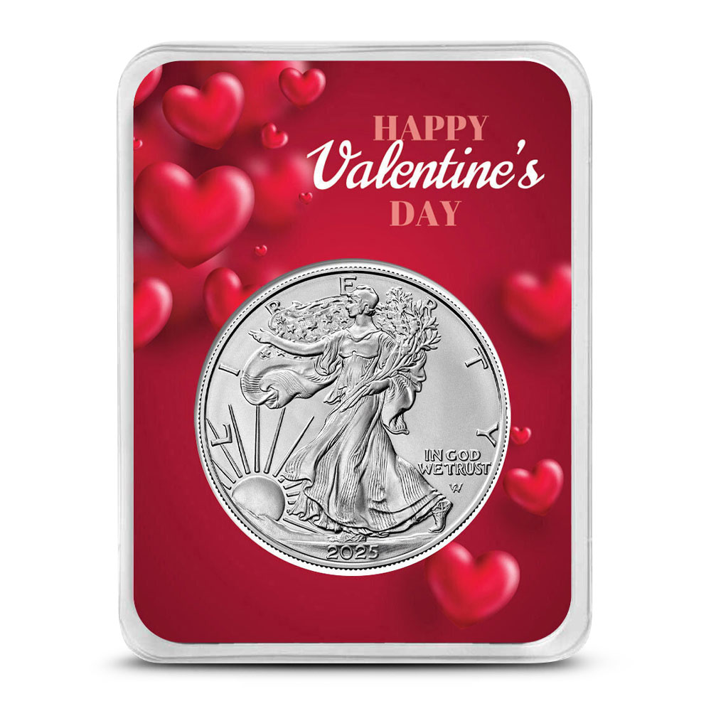 Buy 2025 1 oz American Silver Eagle Coin (BU, Red Valentine's Day Card ...