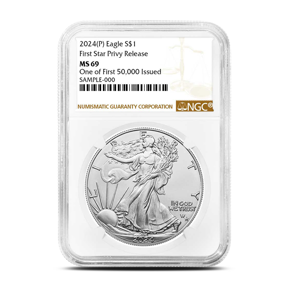 Buy 2024 (P) 1 oz Star Privy American Silver Eagle Coin NGC MS69 (First 50,000 Issued, Brown ...
