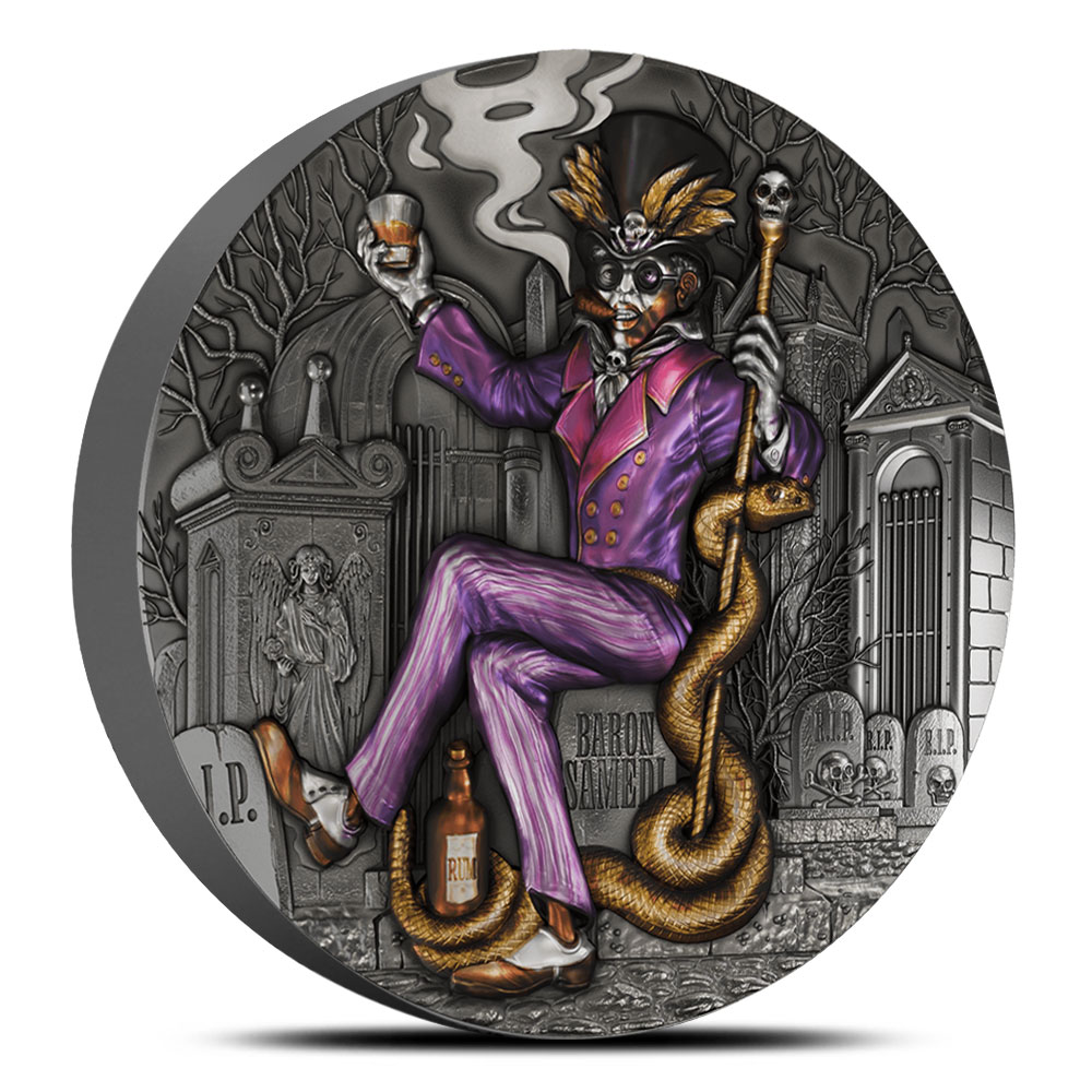 Buy 2025 2 oz Antique Colorized Cameroon Silver Baron Samedi Coin ...